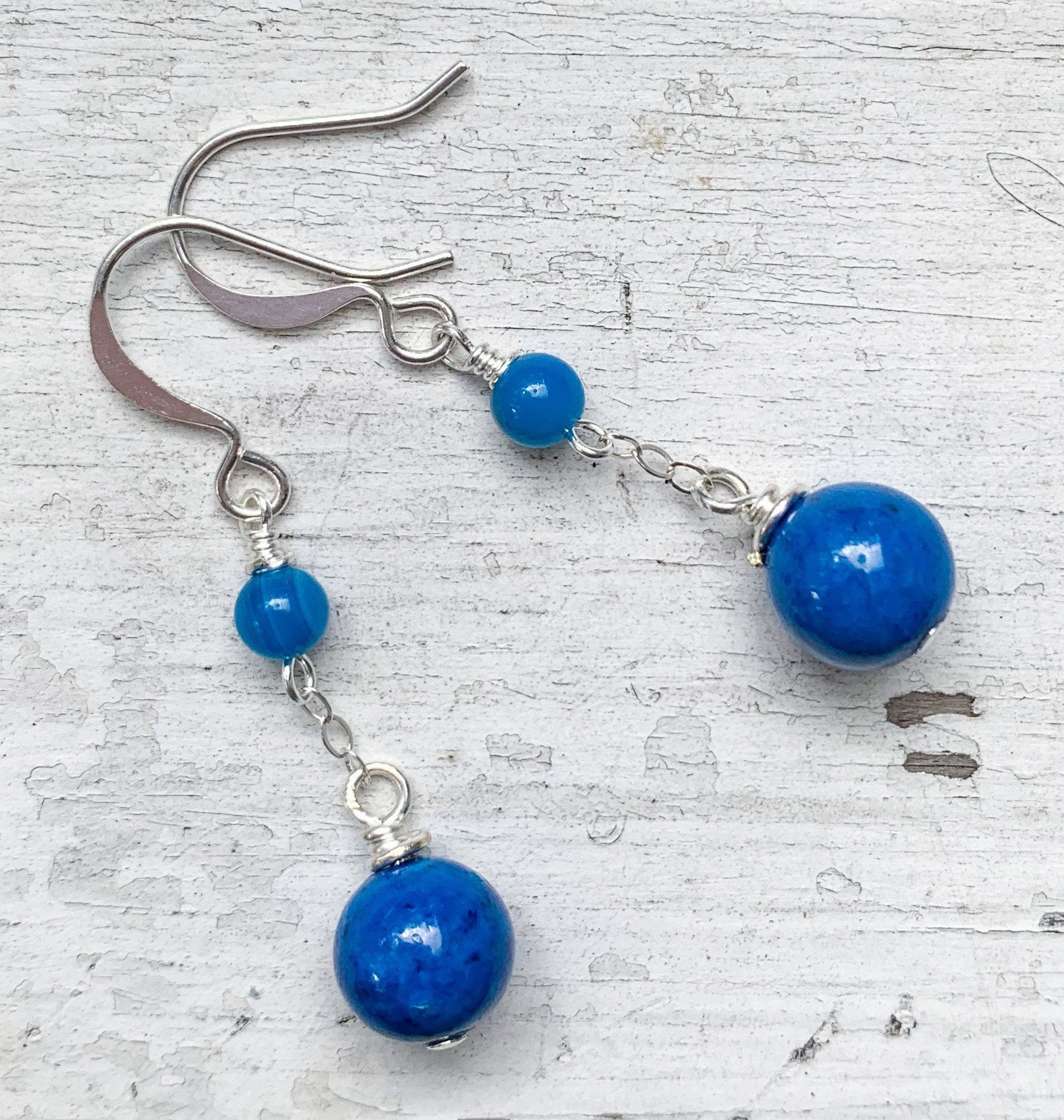 Blue Gemstone Bead Earrings. Statement Silver Earrings. Dangle - Etsy