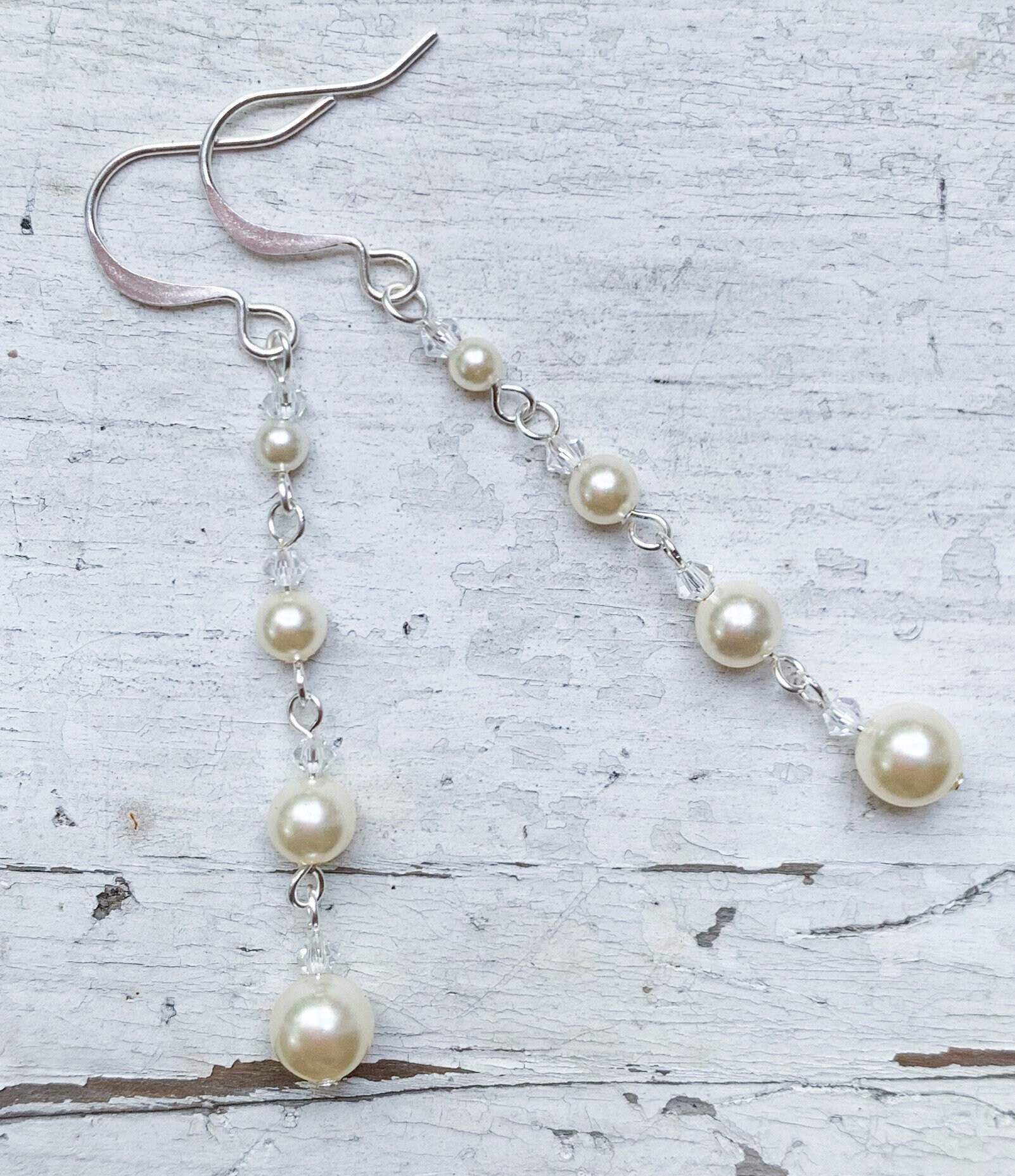 White Pearl Bead Earrings. Silver Statement Earrings. Dangle Drop ...