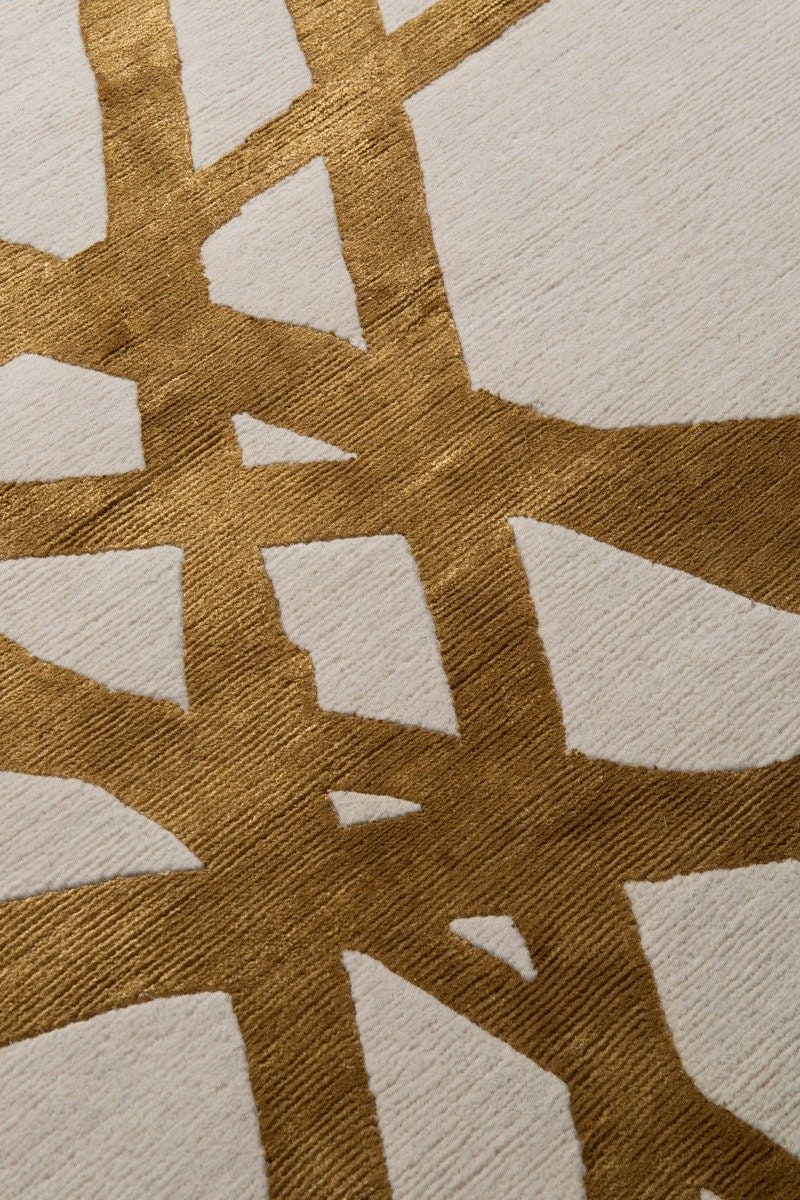 Gold & White Stroke Lines Handmade Wool Rug Luxury Rug Area - Etsy