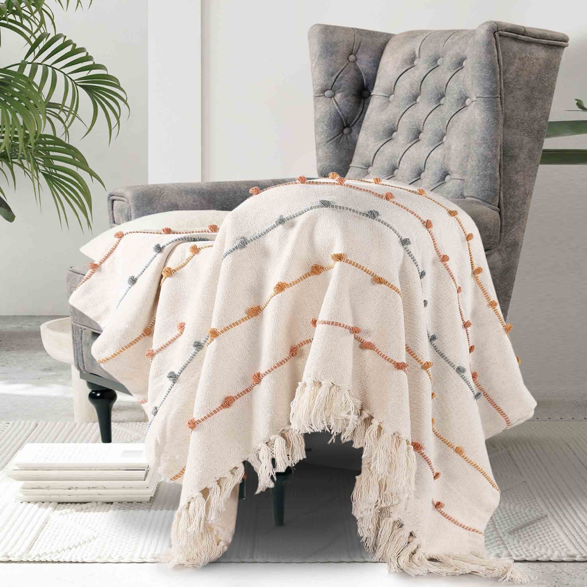 Multi Striped Cotton Sofa Throw's , Handmade Throw Tufted Blankets ...