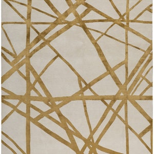 Gold & White Stroke Lines Handmade Wool Rug Luxury Rug Area - Etsy