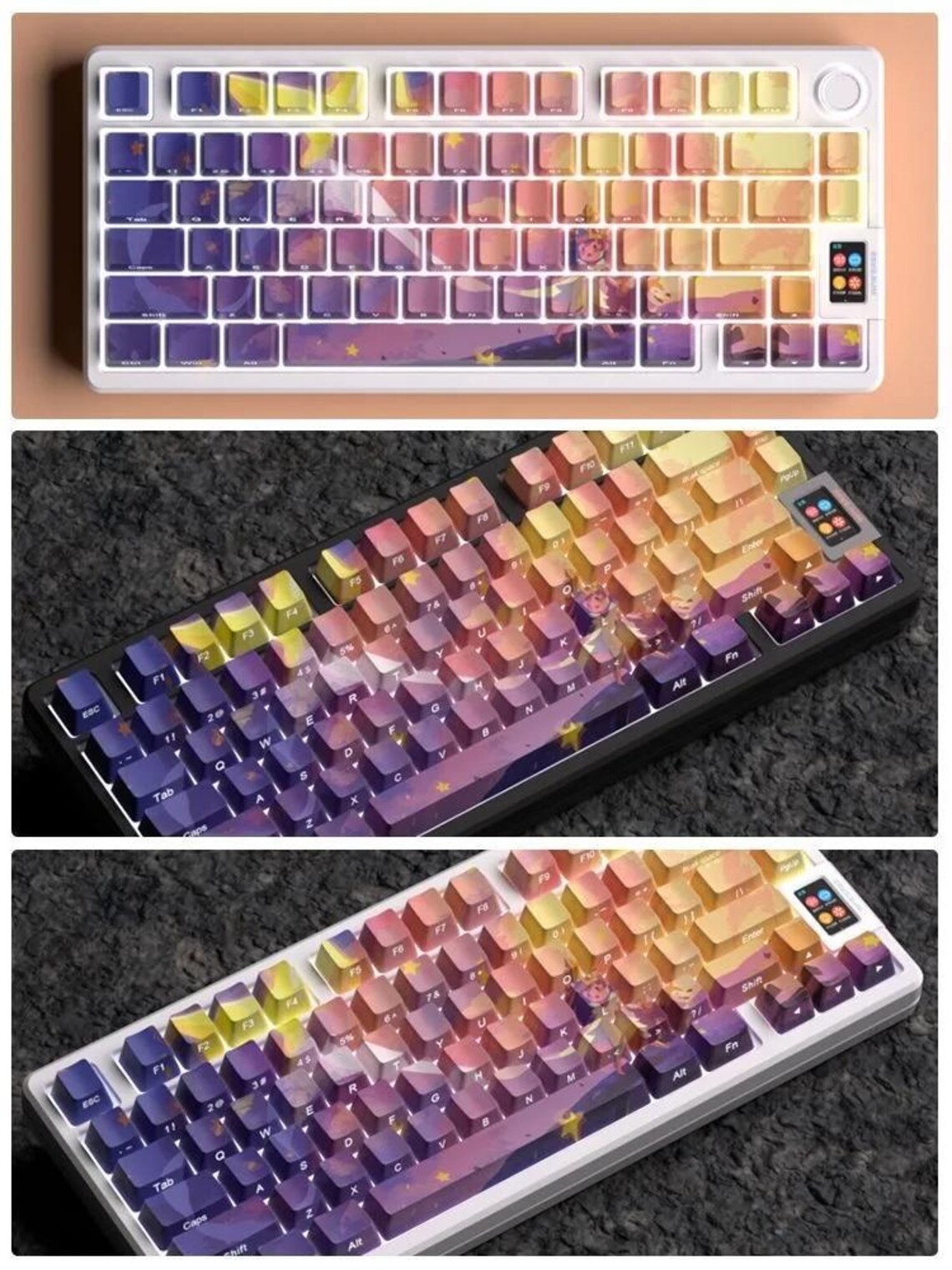135 Keys Van Gogh Keycaps Translucent PBT Double Shot Side Print Shine ...
