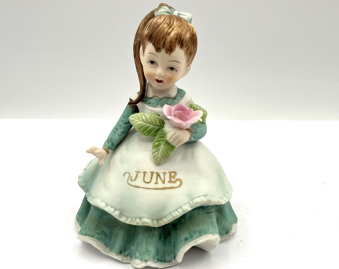 Geo Z Lefton Hand Painted Porcelain Girl Figurine June Green Dress and ...