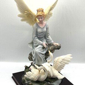 Large De Capoli Collection Angel in Blue Sitting by Pond Two White ...