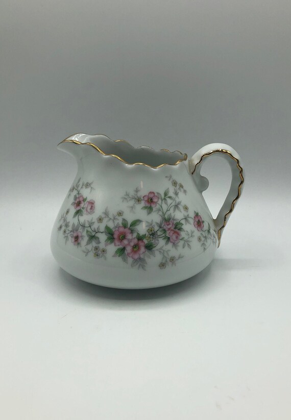 Porcelain Pitcher with Pink Floral Sprays Scalloped Rim and | Etsy