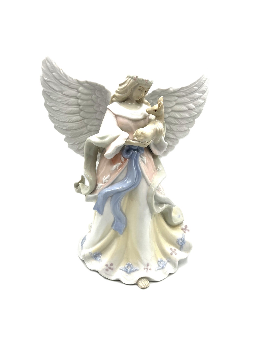Porcelain Angel With Deer Fawn Pastel Pink and Blue Gown 8 X 10 Tall - Etsy
