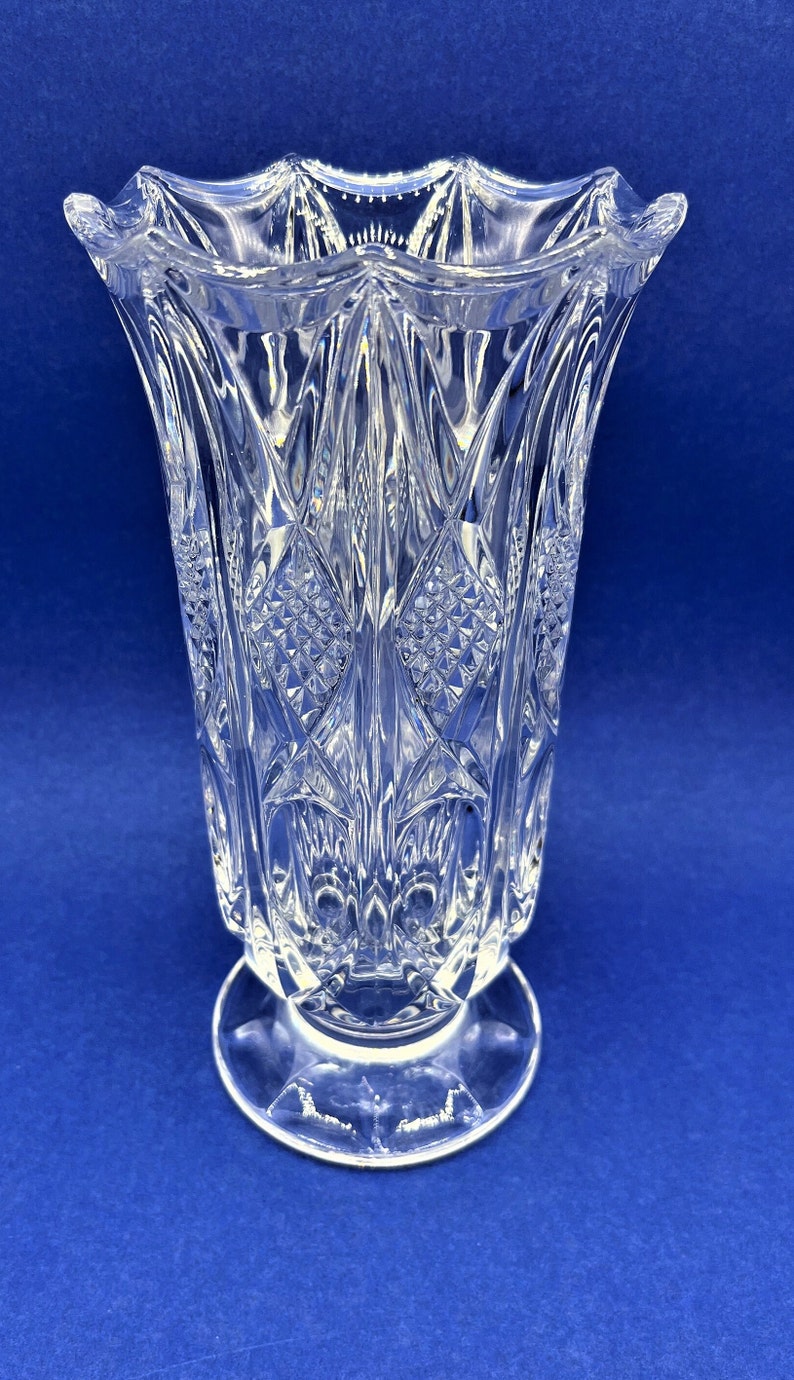 Vintage Glass Vase Deeply Cut Design Scalloped Rim Pedestal - Etsy