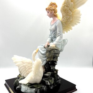 Large De Capoli Collection Angel in Blue Sitting by Pond Two White ...