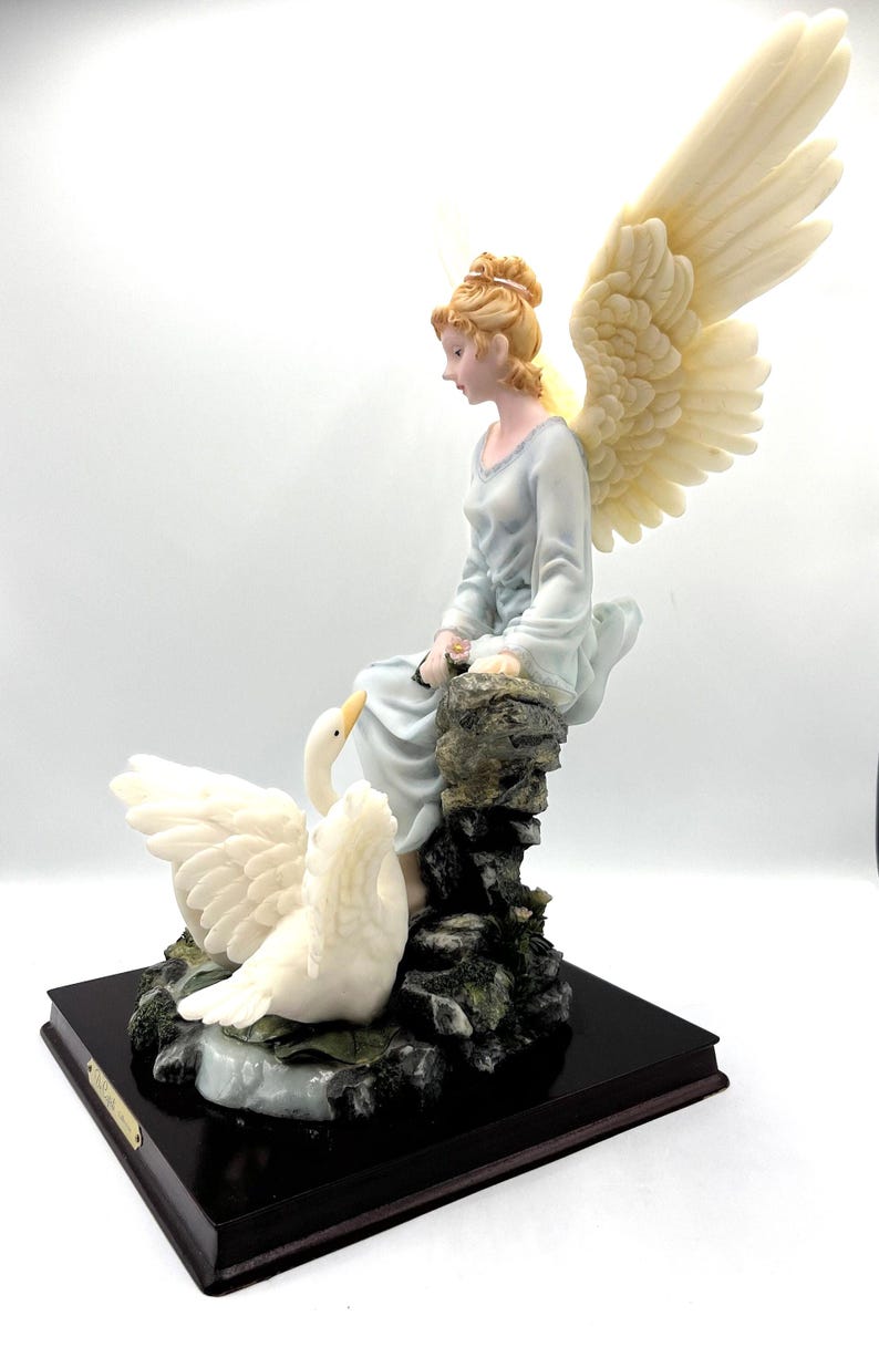 Large De Capoli Collection Angel in Blue Sitting by Pond Two White ...