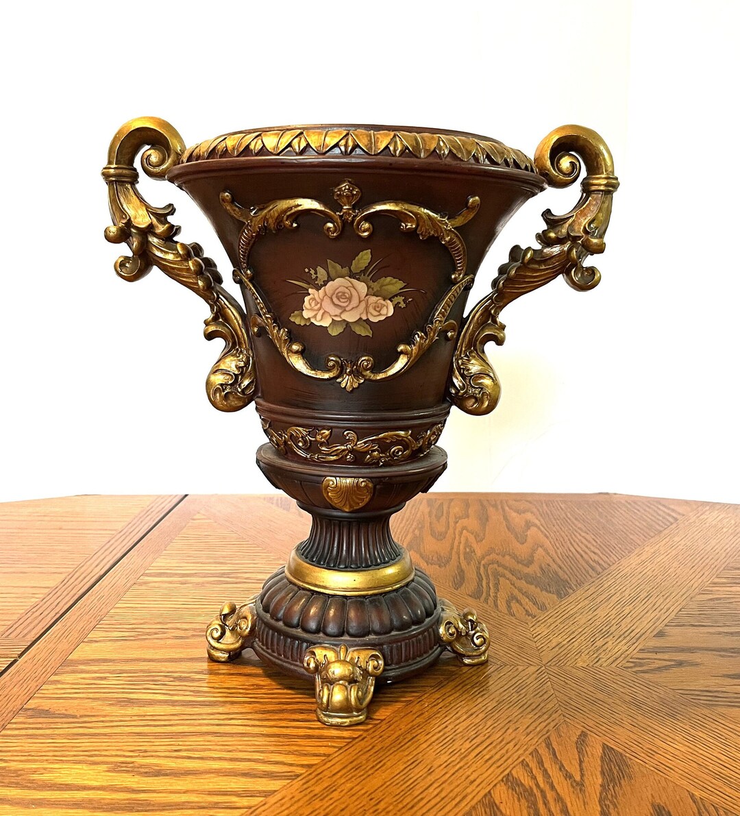 Vintage Baroque Rococo Red Ornate Footed Pedestal Vase With Double ...