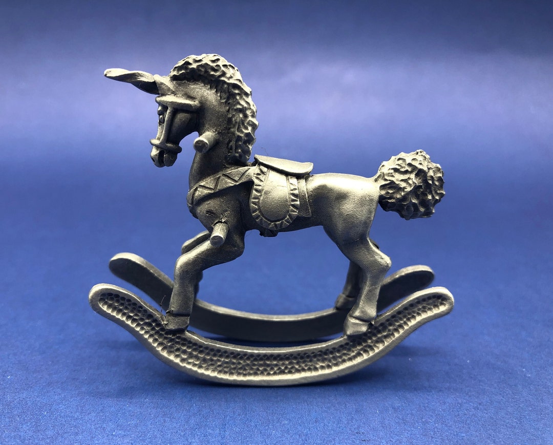 Spoontiques Miniature Pewter Rocking Horse Unicorn. Vintage 1982. 2.5 ...