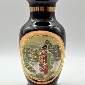 Japanese Porcelain Vase Black With Highly Detailed Art of Chokin Image ...