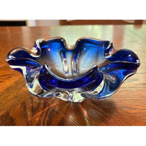 Vintage Bayel Crystal France Handmade Clear to Cobalt Blue Art Glass ...