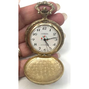 Antique-style Gold-tone Citron Pocket Watch With Embossed Steam Train ...