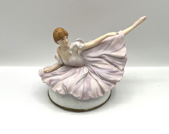 1988 Schmid Porcelain Ballerina Figurine on Pedestal, Lavender Dress ...