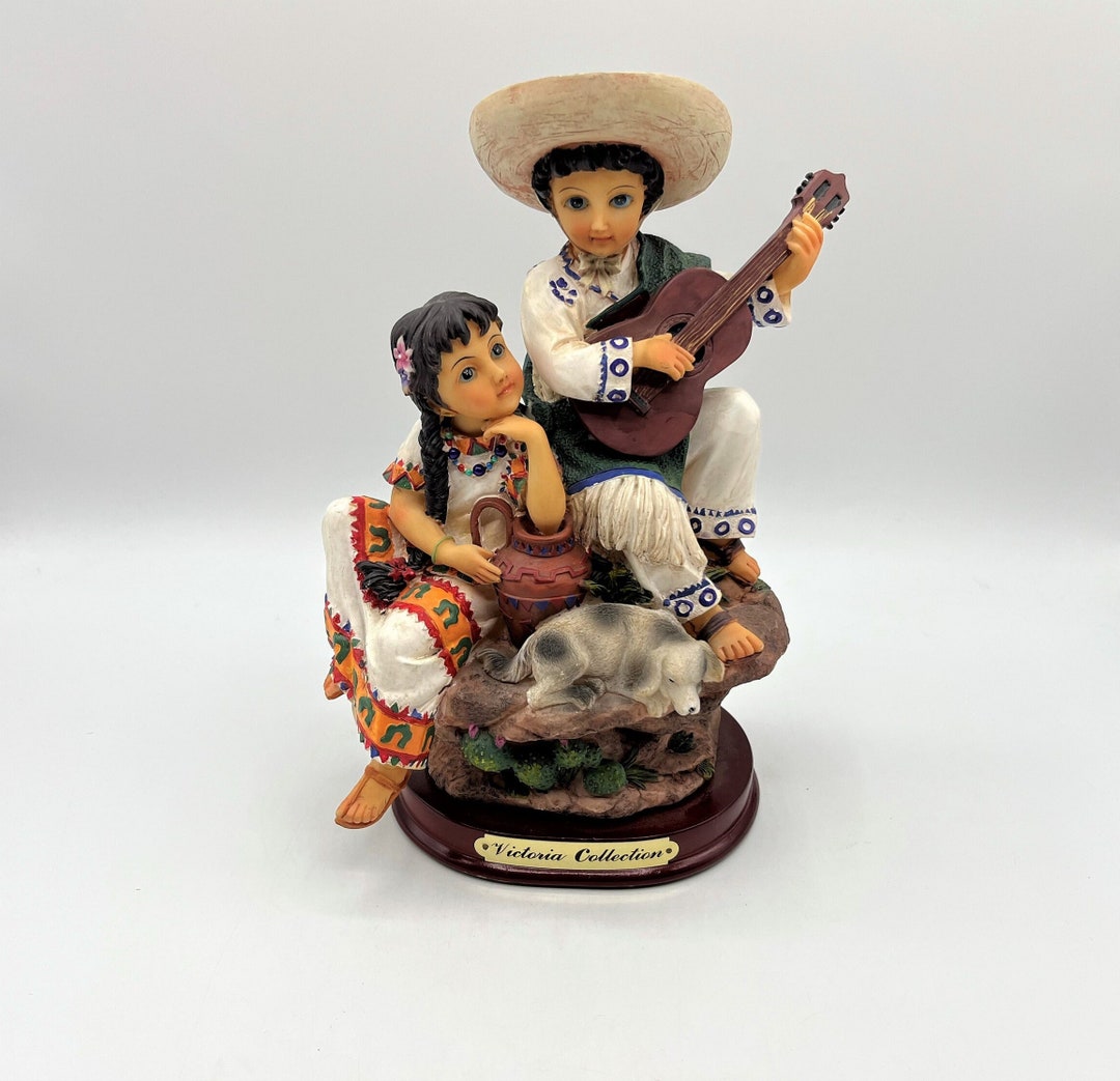 Mexican Boy and Girl Figurine Victoria Collection Guitar Pottery Urn ...