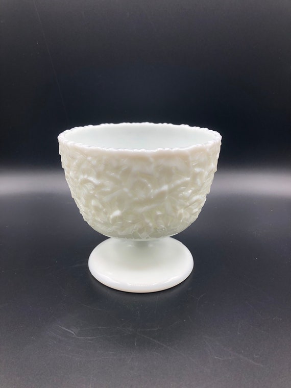 Vintage White Milk Glass Compote With Embossed Leaf Design and | Etsy