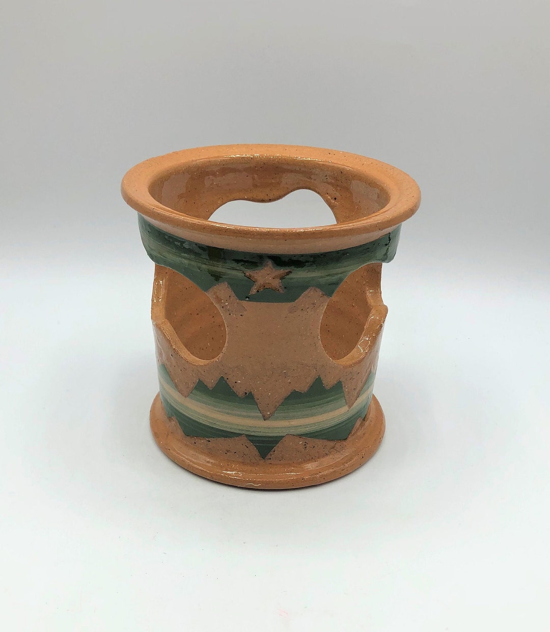 Hand Crafted Pottery by Dan Leddy. Terra Cotta Color With Green and ...