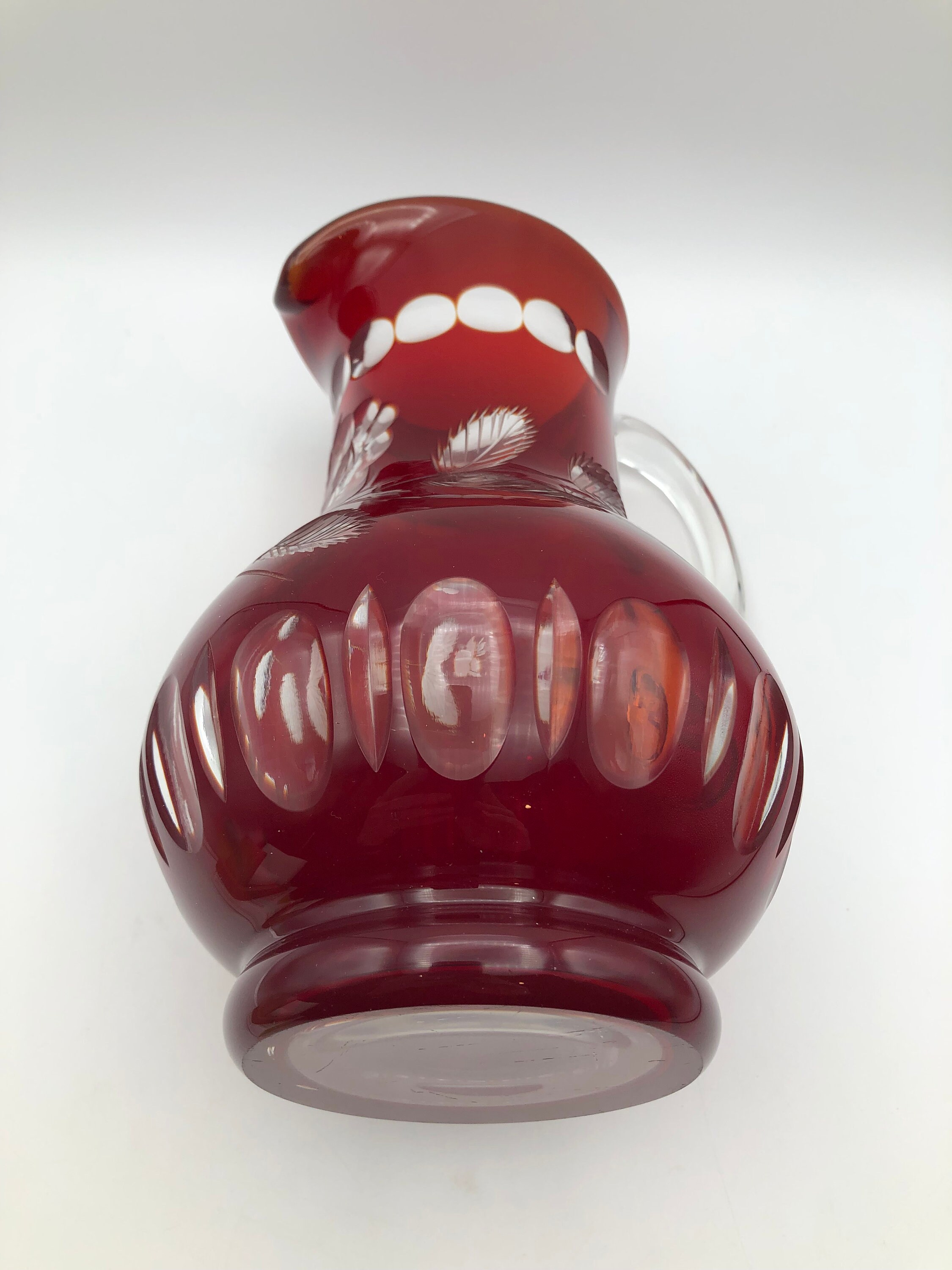 Vintage Ruby Red Cut to Clear Glass Pitcher. Cut Flower Leaves - Etsy