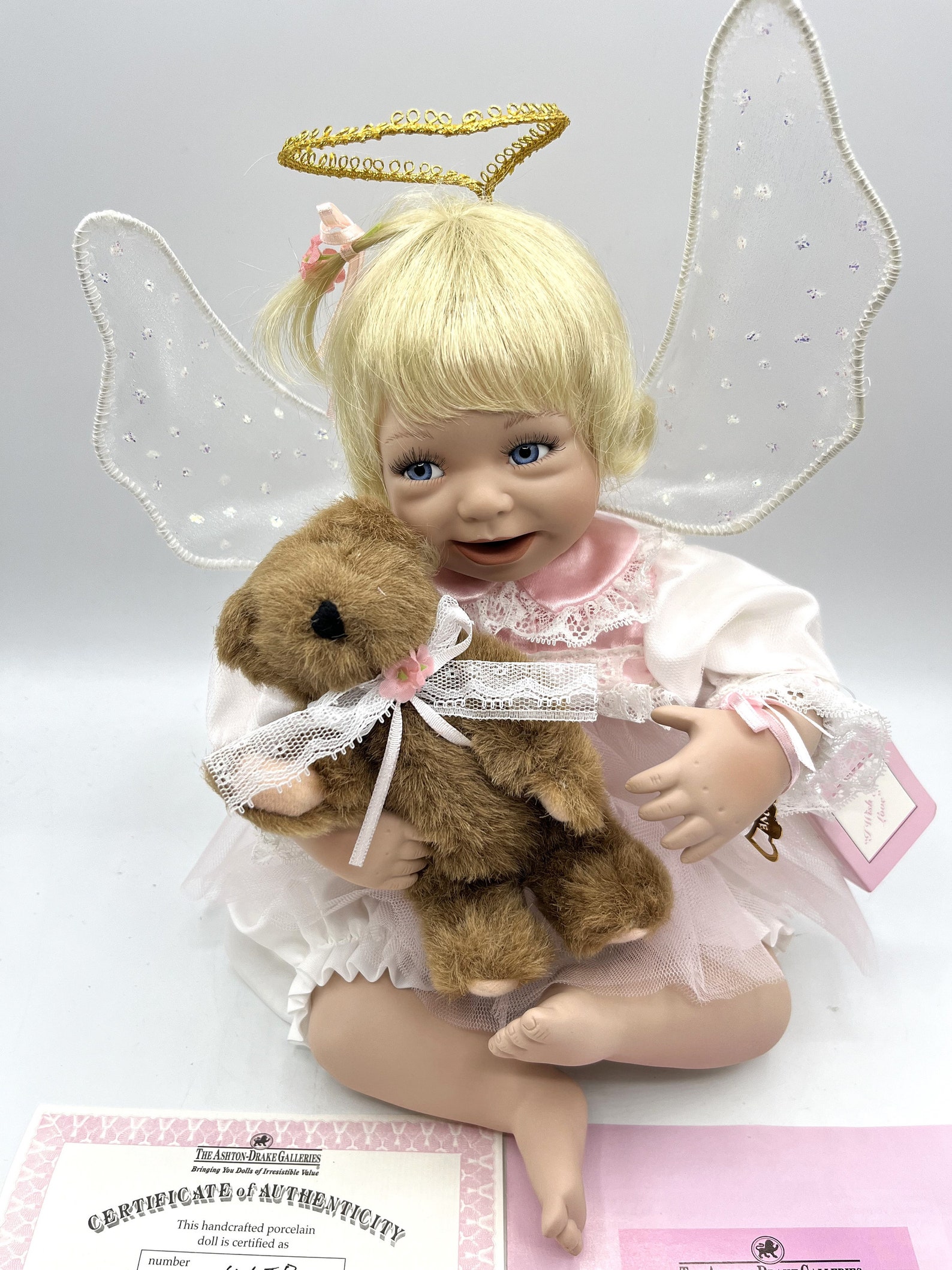 Ashton Drake Collectible Little Angel Doll I Wish You Love W Teddy Bear ...