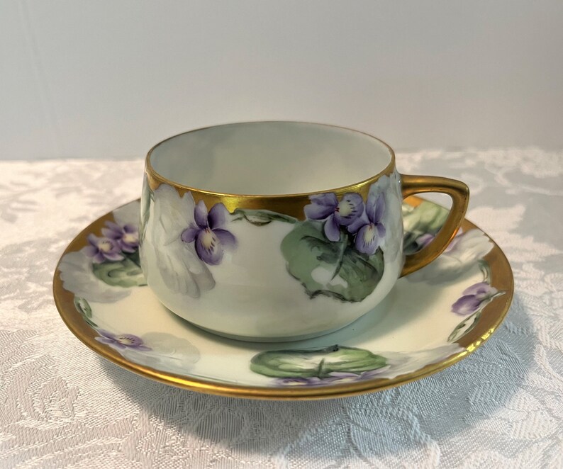 Antique Silesia Fine Bone China Cup and Saucer Purple Violets - Etsy