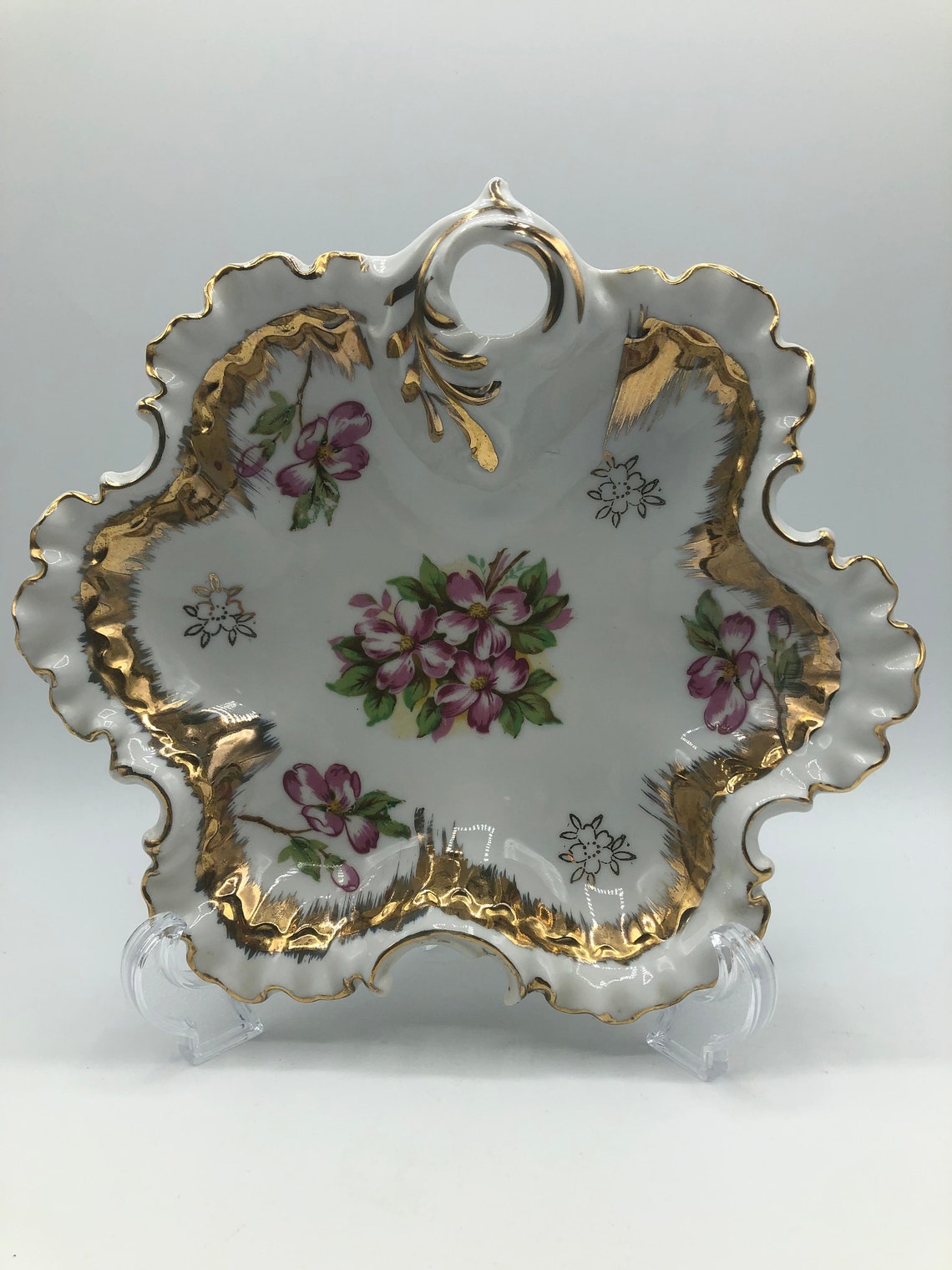 Porcelain China Dish with Pink Dogwood Blossoms Brilliant | Etsy