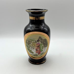 Japanese Porcelain Vase Black With Highly Detailed Art of Chokin Image ...