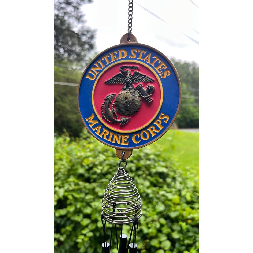 United States Marine Corps Wind Chime With Emblem Metal Tubes & Marble ...