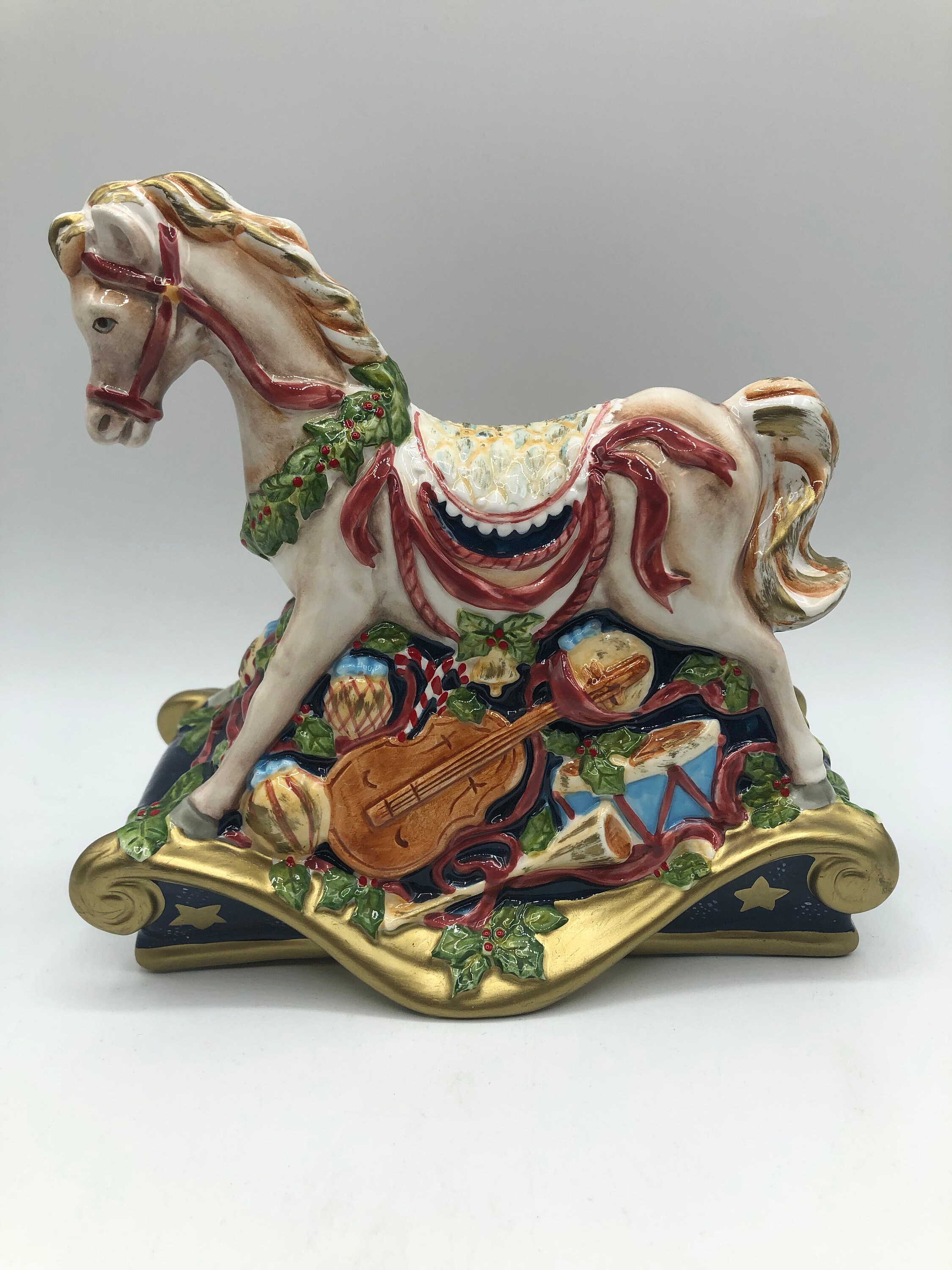 Porcelain Rocking Horse With Musical Instruments and Christmas - Etsy