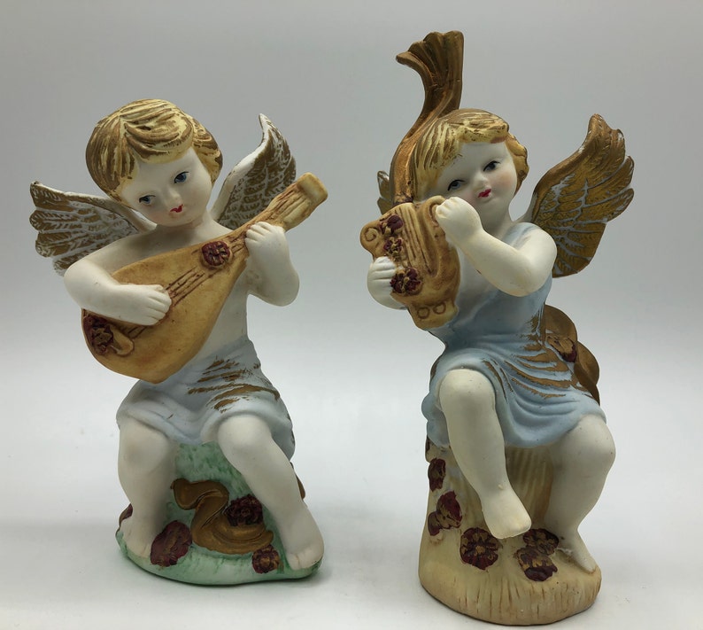 Vintage Porcelain Bisque Angels Playing Musical Instruments - Etsy