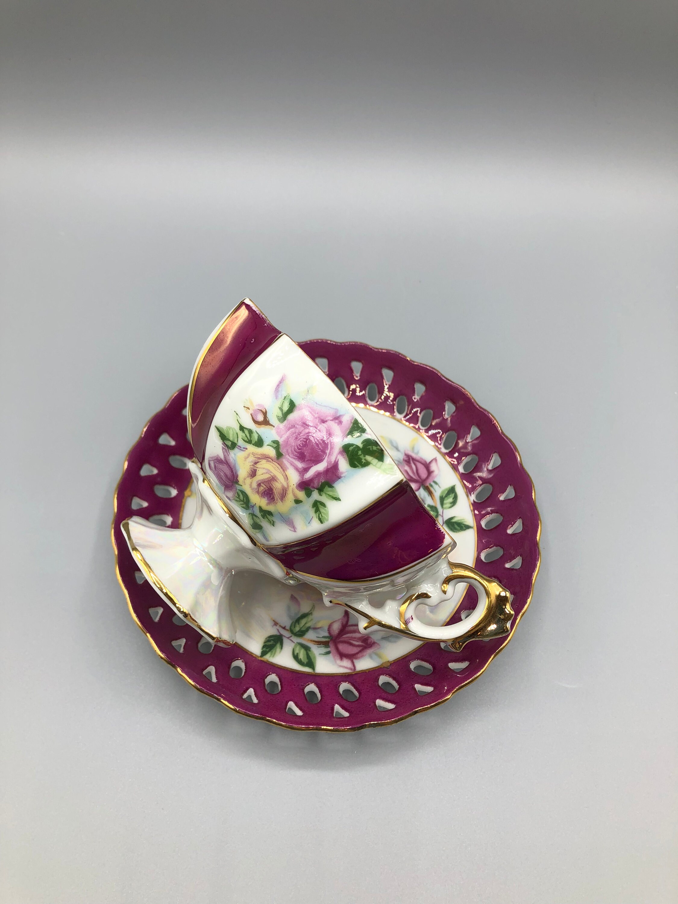 Vintage Lusterware Tea Cup and Saucer. Octagon Shape Cup With Pedestal ...