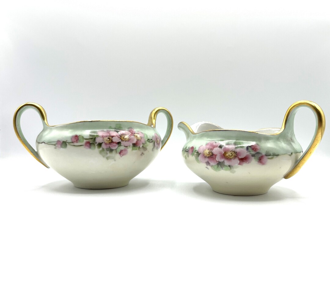 Antique Crown Vienna Austria Fine China Creamer and Sugar Bowl Apple ...