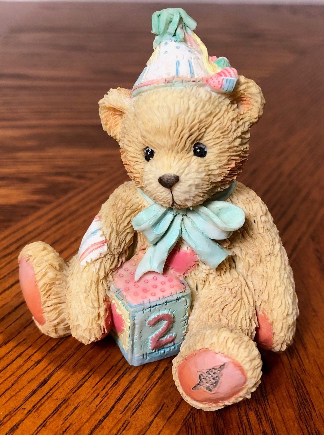 Cherished Teddies two Sweet to Bear 1992 by Priscilla Hillman. Sweet Bear on Second Birthday With Party Hat and Toy Block. Great Detail. Etsy UK