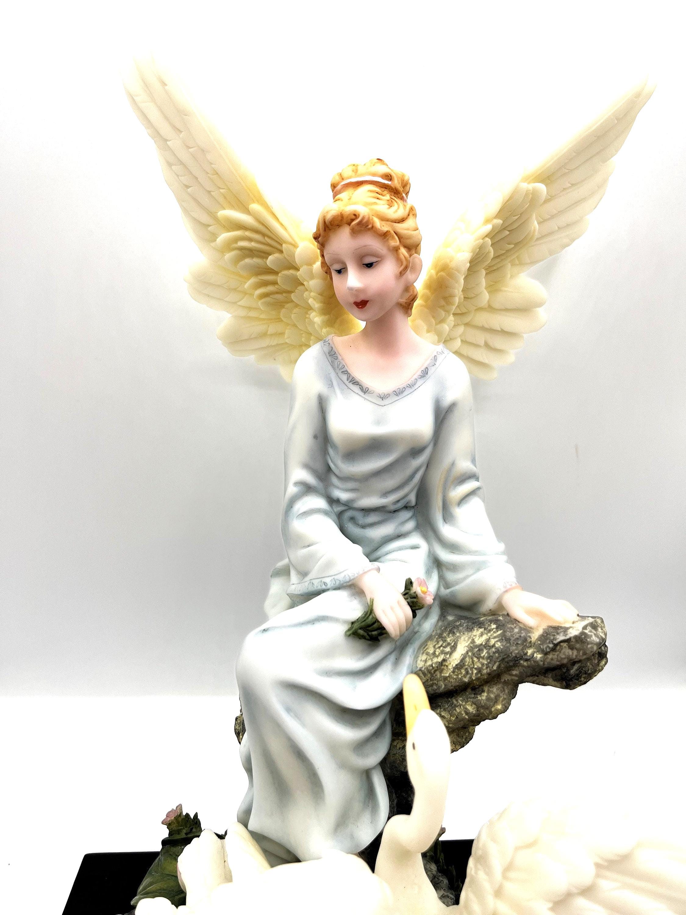 Large De Capoli Collection Angel in Blue Sitting by Pond Two White ...