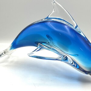 Large Crystal Blue Glass Art Dolphin by Fifth Avenue Crystal LTD Deep ...