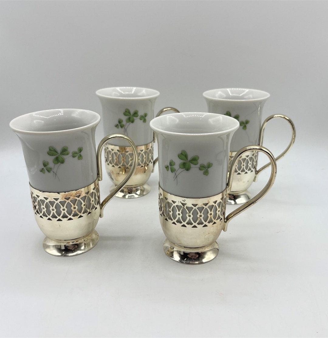 Porcelain Shamrock Cups With Silver Plated Holders Set of 4 With 2 ...