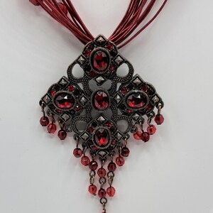 JS Pendant Necklace Large Metal Antique Look Setting With Ruby Color ...