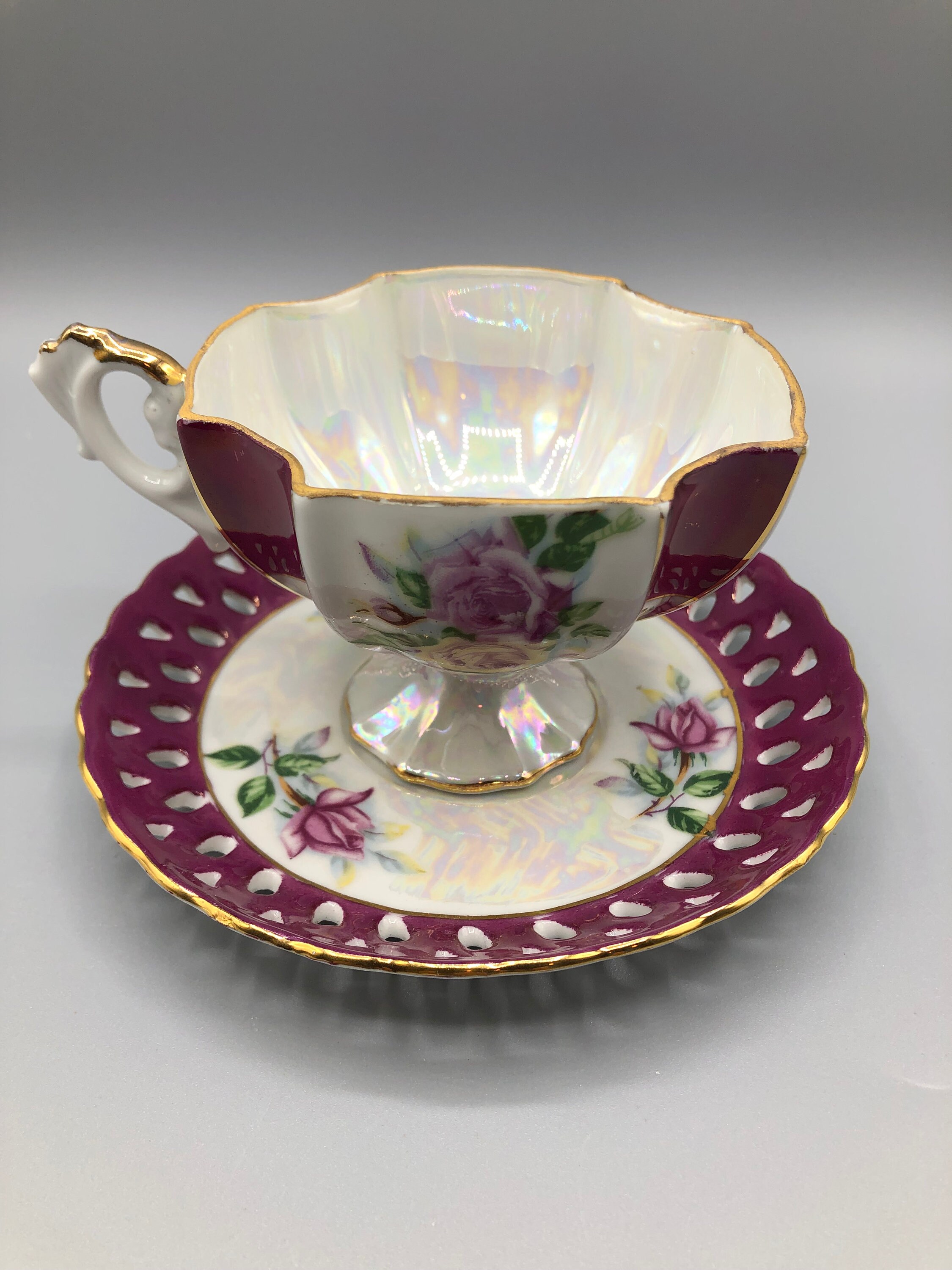 Vintage Lusterware Tea Cup and Saucer. Octagon Shape Cup With | Etsy