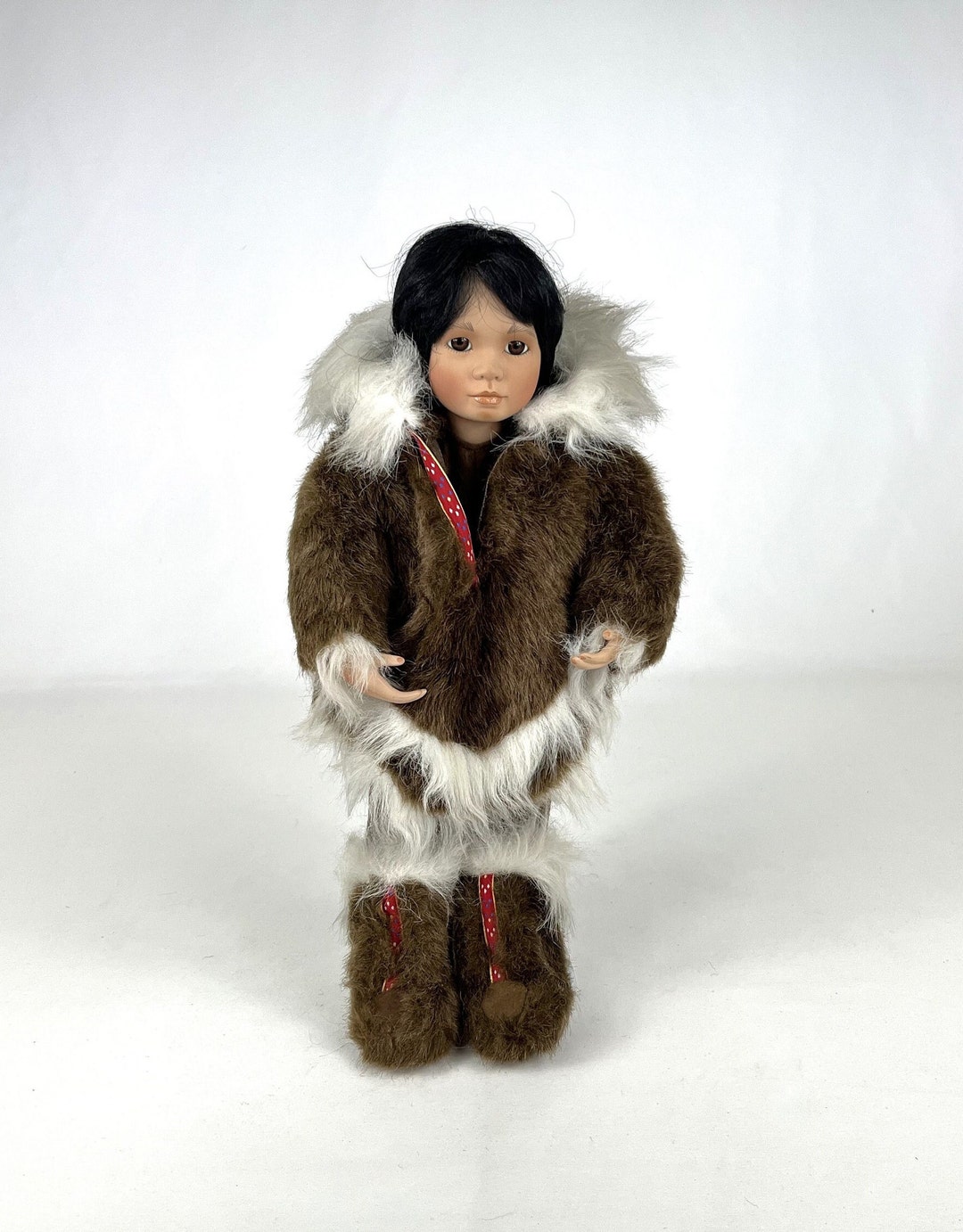 Vintage Collectible Eskimo Doll in Faux Fur Parka and Boots With Red ...