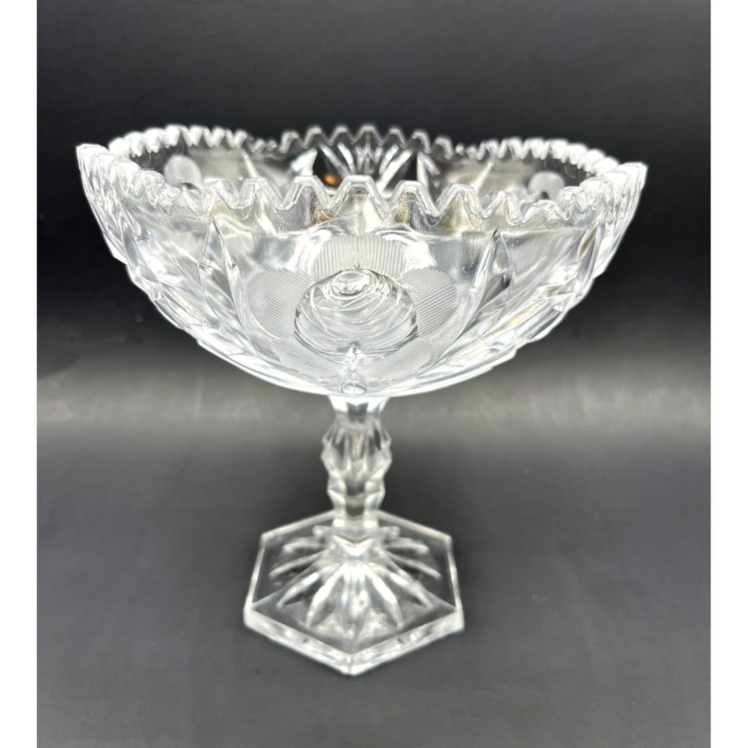 Vintage Clear Pressed Cut Glass Pedestal Compote / Candy Dish With ...