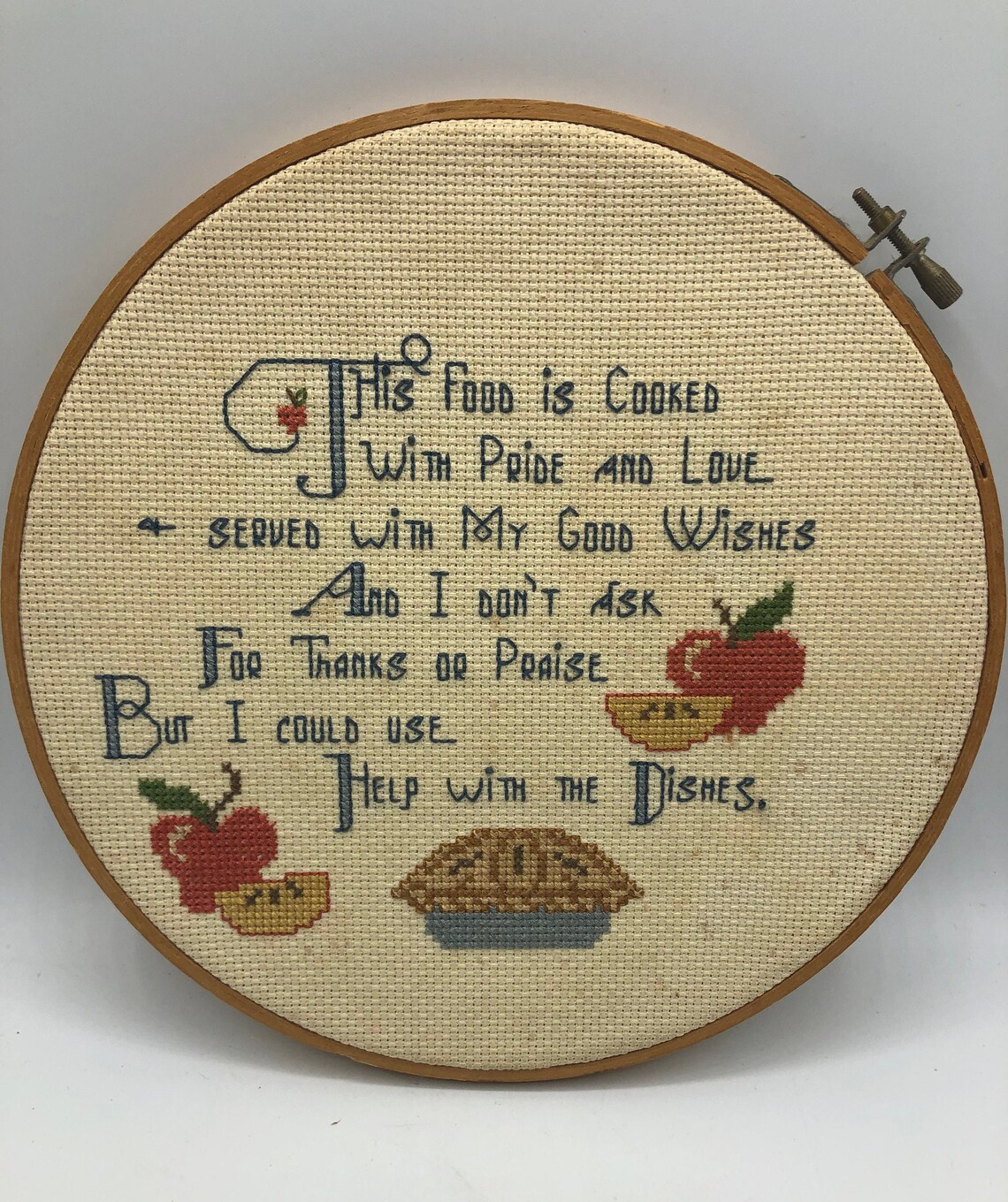 Hand Crafted Cross Stitch and Embroidered Sampler. Kitchen or Dining ...