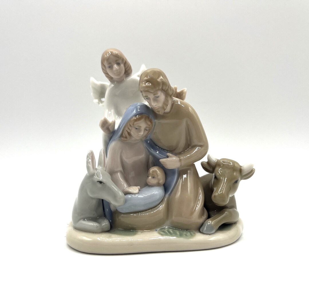 Porcelain Nativity Figurine by Cosmos Joseph Mary Baby Jesus Angel Cow ...