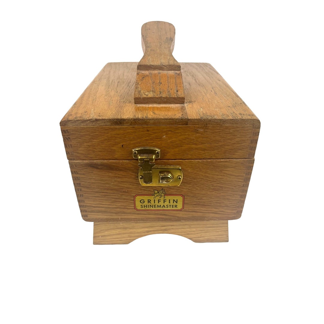 Vintage Griffin Shinemaster Wooden Shoe Shine Box Shoe Caddie and ...