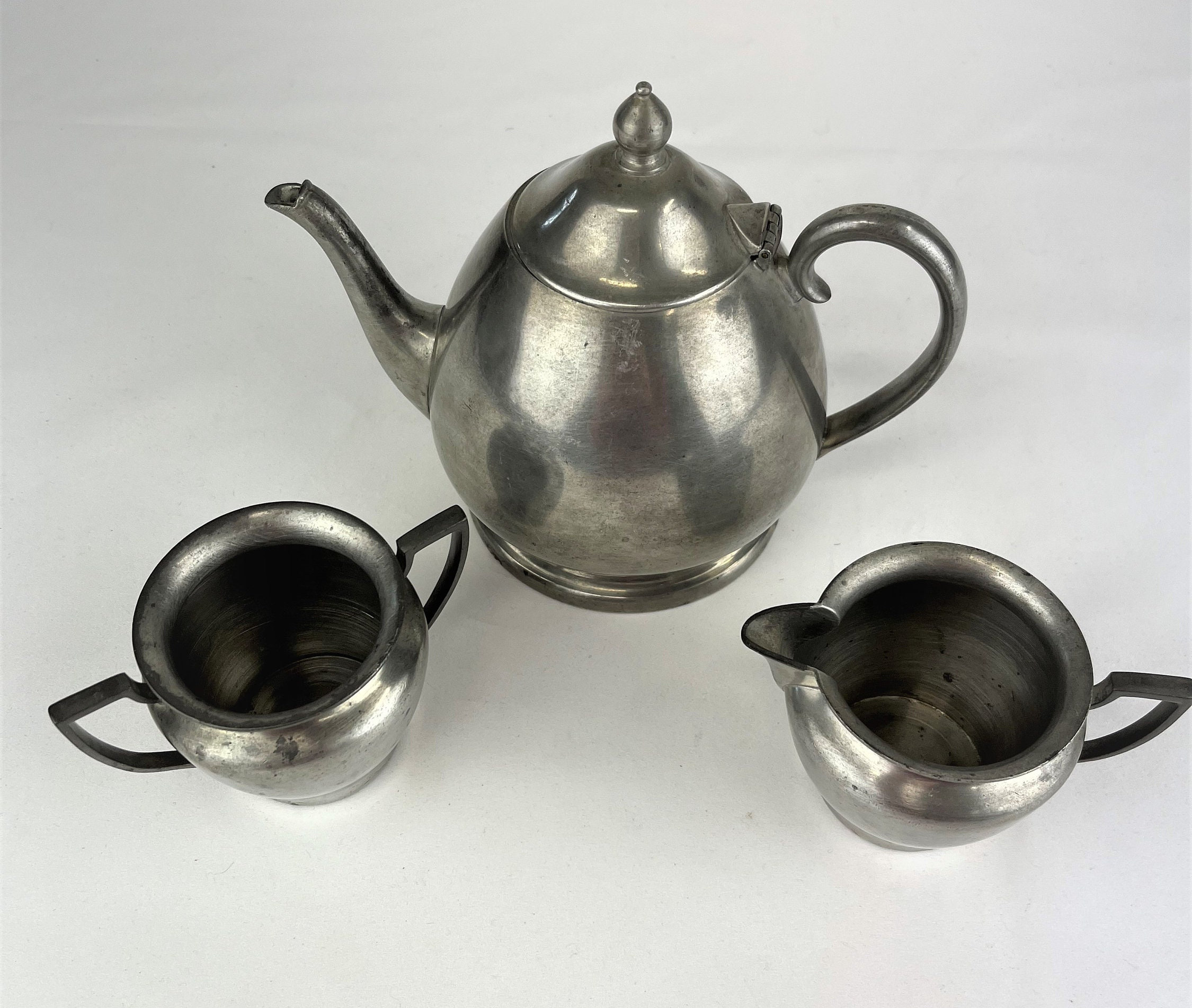 Vintage Solid Pewter Tea Set 3 Piece Set Tea Pot Creamer - Etsy