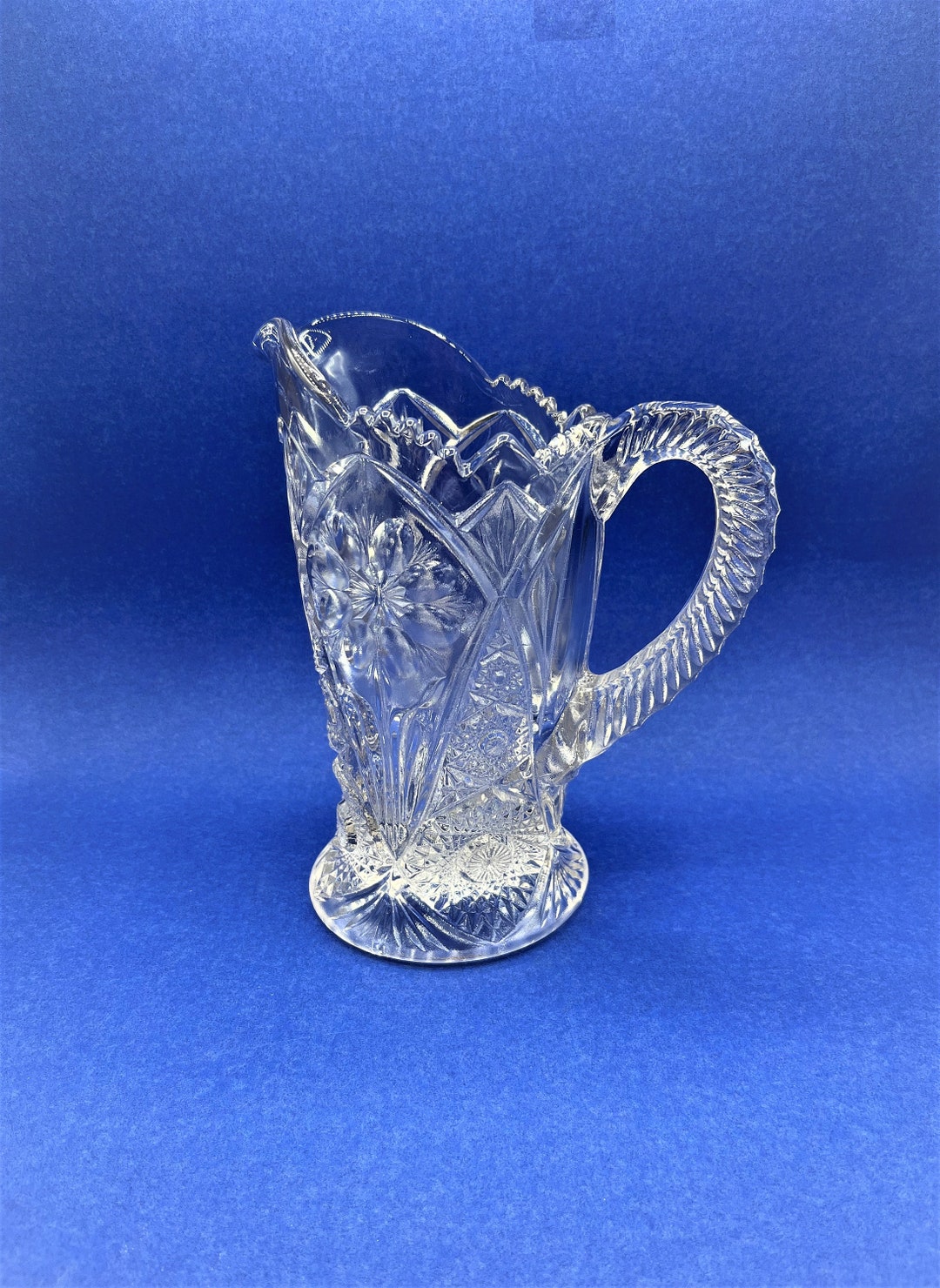 Imperial Pressed Glass Pitcher Flowers and Hobstars 28 Oz. Capacity 9 ...