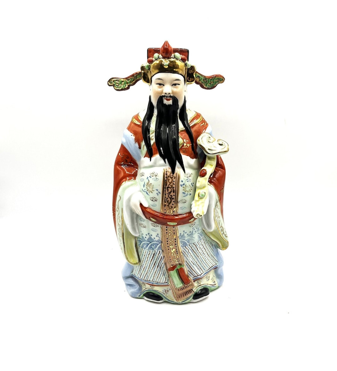 Chinese Ceramic Statue Immortal General Kwan Holding Reishi Fungus ...