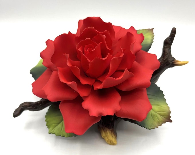 Andrea by Sadek Hand Painted Porcelain Red Rose on a Branch in Original ...