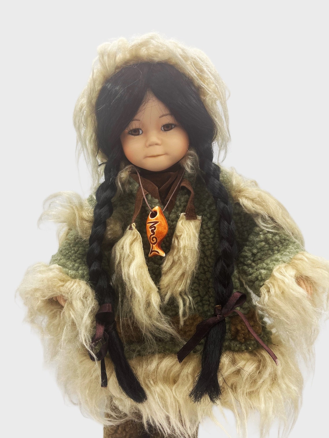 Native Eskimo Girl Doll With Stand Suede Fabric Faux Fur Costume by ...