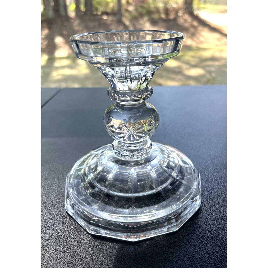Vintage Clear Glass Candle Holder With Intricate Design & Flared Top 5 ...