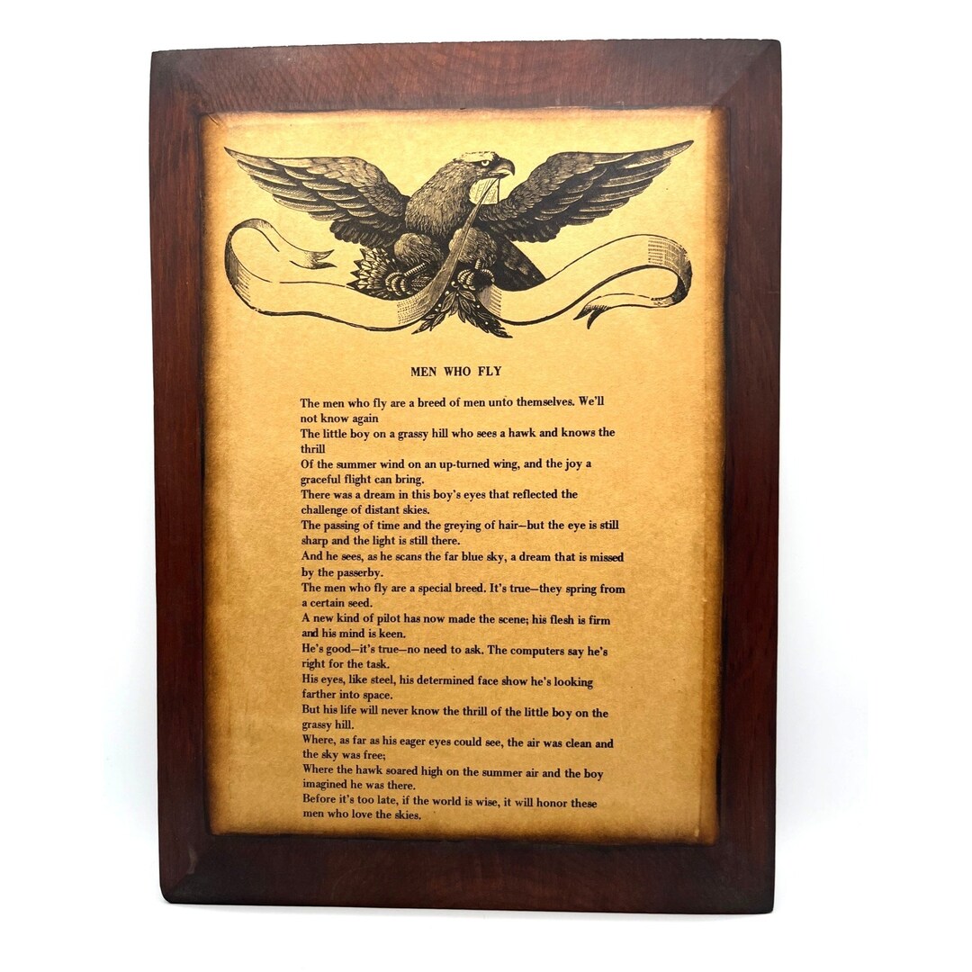 Vintage Poem "men Who Fly" With Eagle Illustration Mounted on Solid ...